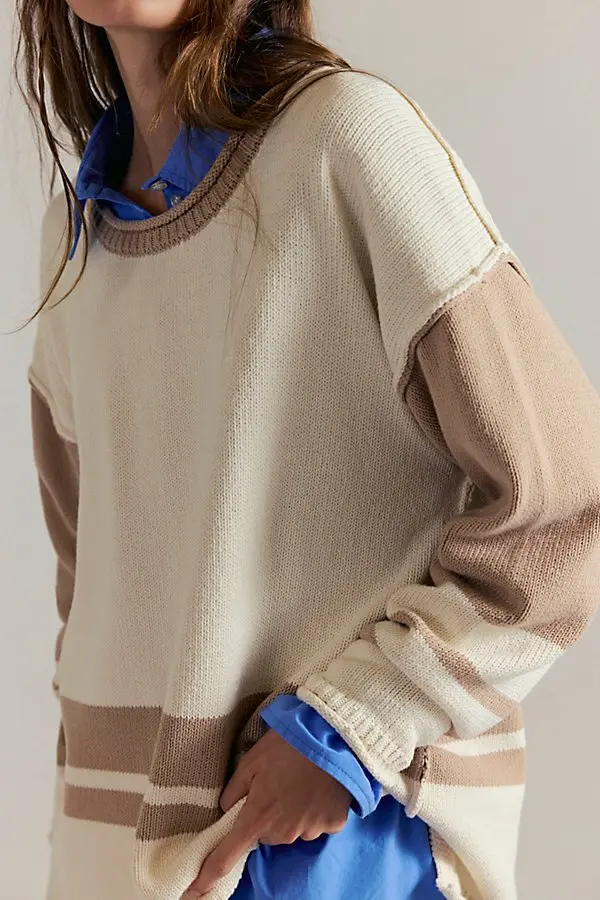 Free People We The Free Ella Colorblock Knit Sweater - Tan Combo