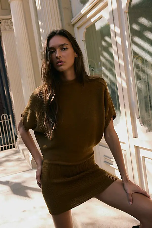 Free People Amara Mini Sweater Dress - Tobacco