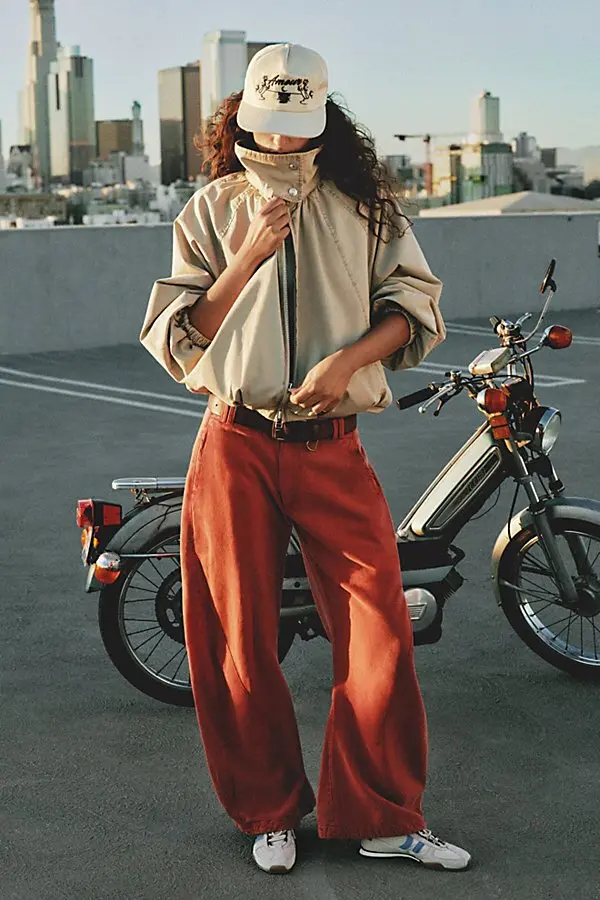 Free People Spotlight Washed Barrel Chino Trousers - Red Clay