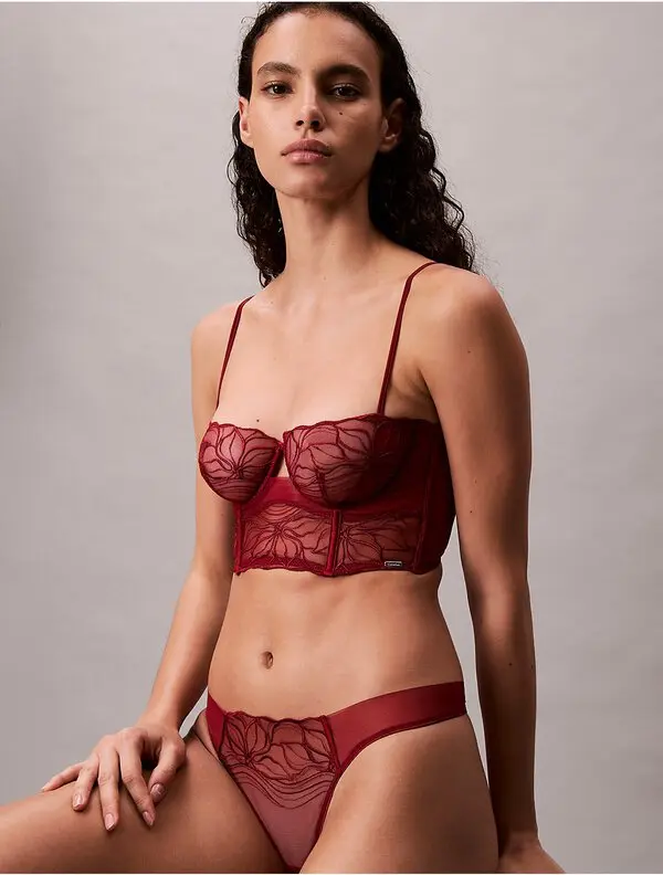 Calvin Klein Floral Lace Thong - Fall Berry
