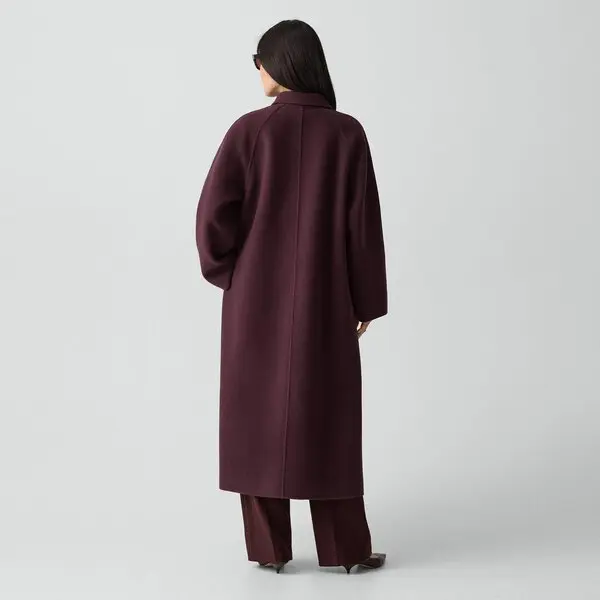 Theory Long Double-breasted Coat In Wool-cashmere - Plum