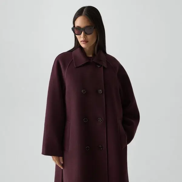 Theory Long Double-breasted Coat In Wool-cashmere - Plum