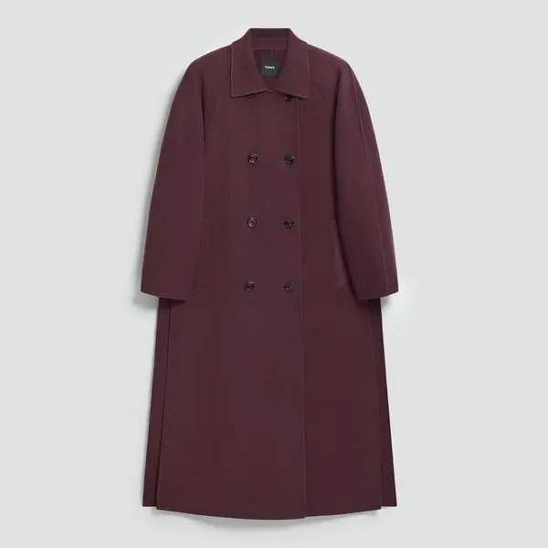 Theory Long Double-breasted Coat In Wool-cashmere - Plum