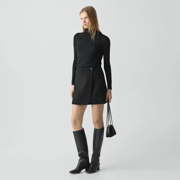 Theory Wrap Skirt In Double-face Wool-cashmere - Black