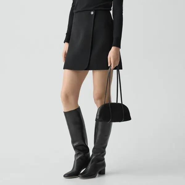 Theory Wrap Skirt In Double-face Wool-cashmere - Black