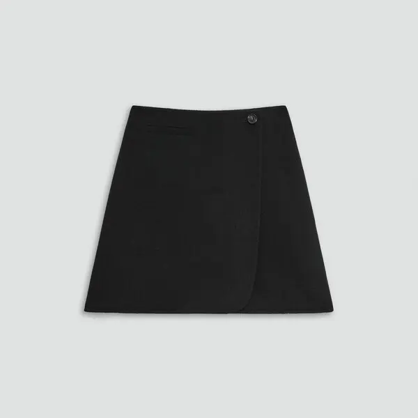 Theory Wrap Skirt In Double-face Wool-cashmere - Black