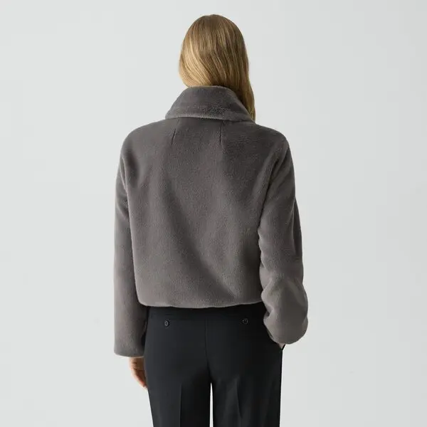 Theory Collared Faux Fur Jacket - Grey