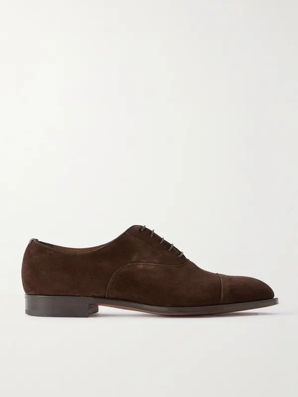EDWARD GREEN Chelsea Cap-toe Suede Oxford Shoes - Brown