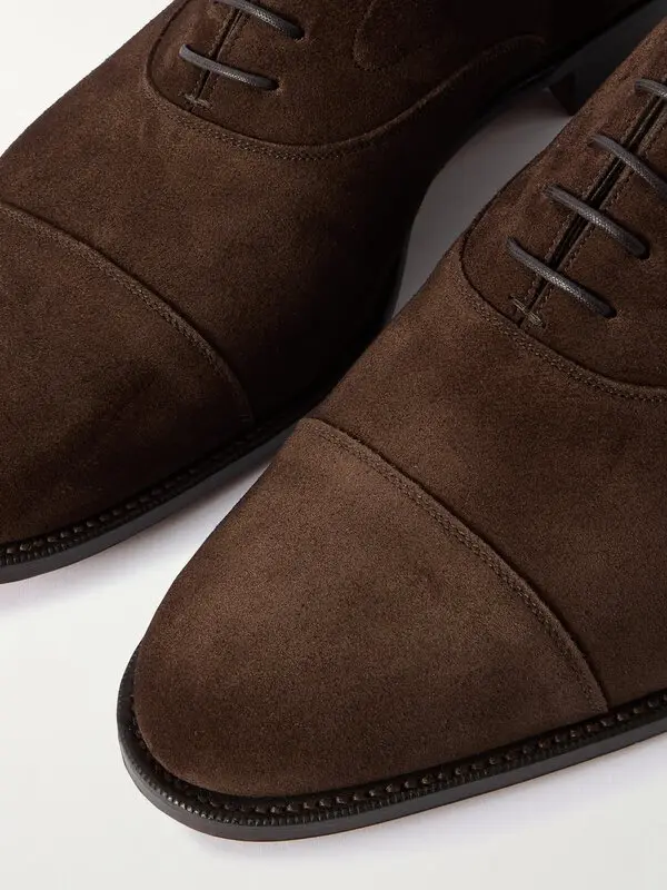 EDWARD GREEN Chelsea Cap-toe Suede Oxford Shoes - Brown