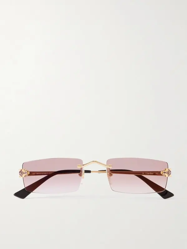 CARTIER Panthère De Rimless Rectangular Sunglasses - Gold