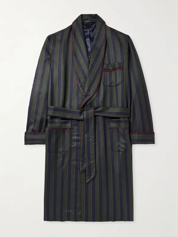 Rubinacci Belted Striped Wool-twill Robe - Blue