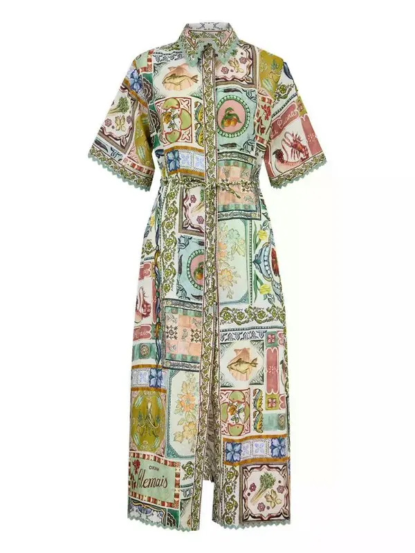 ALEMAIS Tommasina Scalloped Midi Shirt Dress