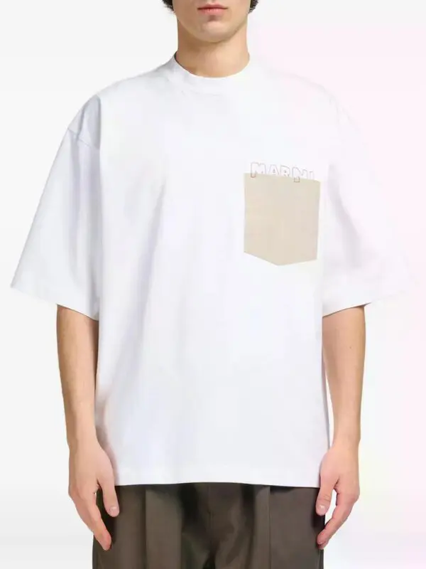 Marni Cotton T-shirt With Contrast Pocket - White