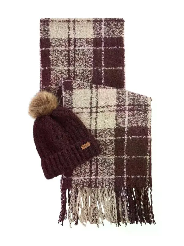 Barbour Saltburn Beanie And Scarf Set - Red