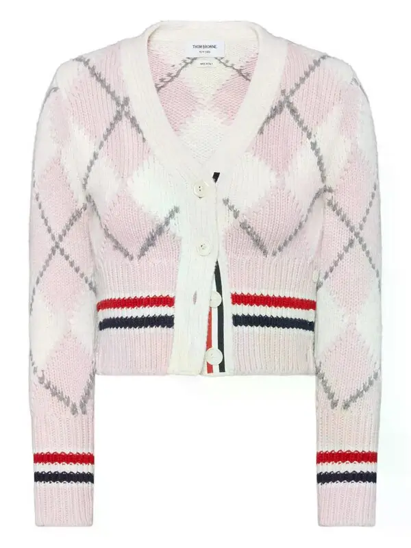 Thom Browne Argyle-intarsia Merino-wool Cardigan - Pink