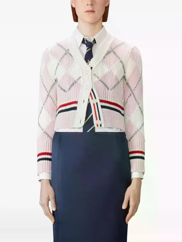 Thom Browne Argyle Intarsia Merino Wool Cardigan - Pink
