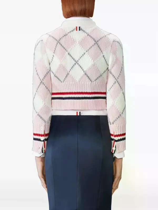 Thom Browne Argyle Intarsia Merino Wool Cardigan - Pink
