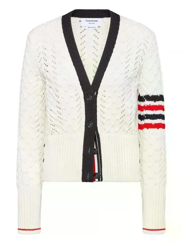 Thom Browne Cable Pointelle-stitch Merino-wool Cardigan - White