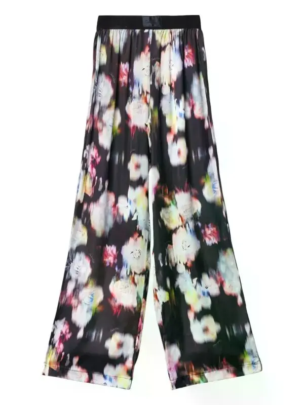 GAELLE Floral Satin Trousers - Black