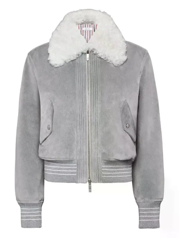 Thom Browne Shearling-collar Suede Jacket - Grey