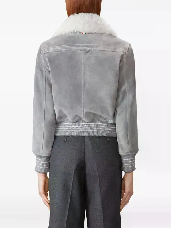 Thom Browne Shearling-collar Suede Jacket - Grey