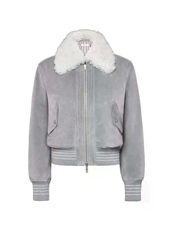 Thom Browne Shearling-collar Suede Jacket - Grey