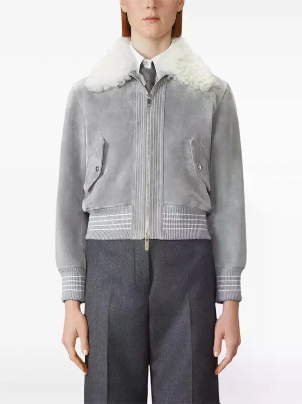 Thom Browne Shearling-collar Suede Jacket - Grey