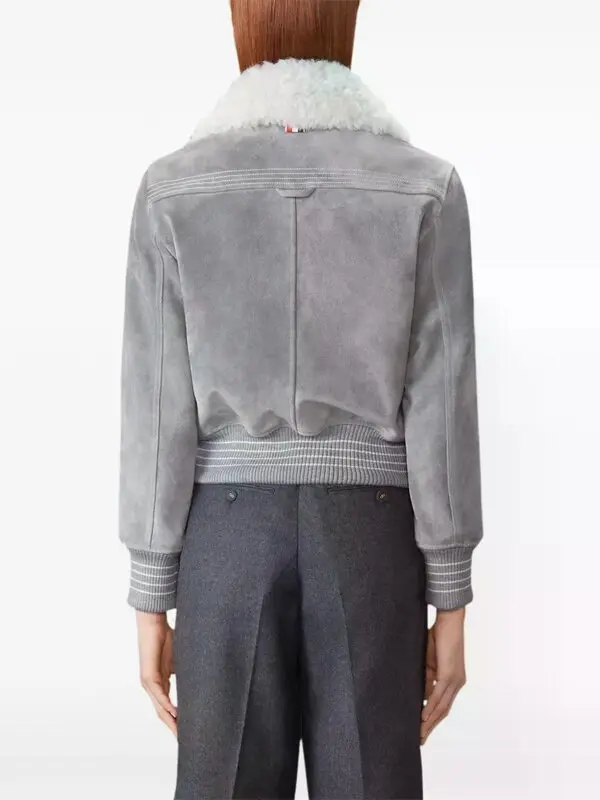 Thom Browne Shearling-collar Suede Jacket - Grey