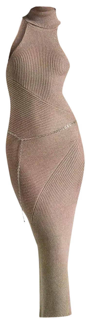 Manière De Voir Maniere De Voir Halter-neck Knitted Maxi Dress With Chain Detail - Neutrals