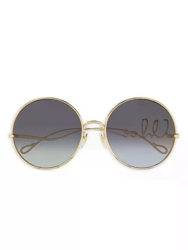 Chloé Logo-lettering Round-frame Sunglasses - Gold