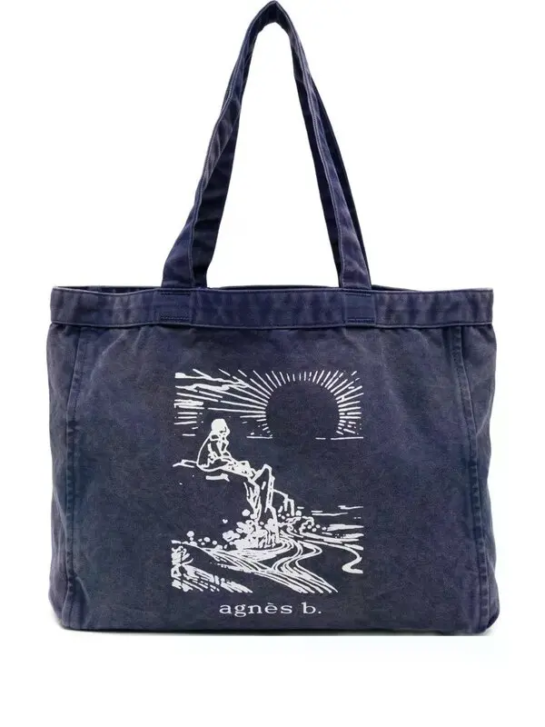 AGNÈS B. Large Graphic Print Tote Bag - Blue