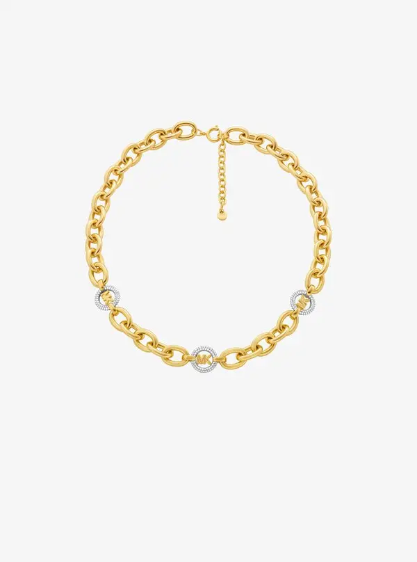 Michael Kors Pavé Mk Pop Charm Chain-link Necklace - Silver