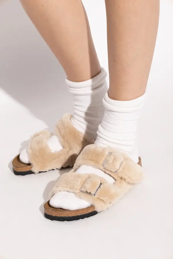 BIRKENSTOCK Arizona Shearling Logo Slides