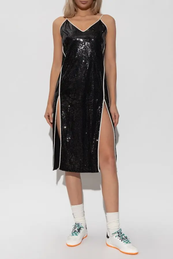 Palm Angels Sequin Slip Midi Dress With Double Slits