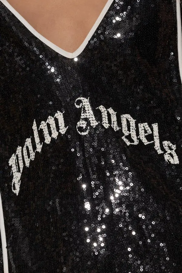 Palm Angels Sequin Slip Midi Dress With Double Slits