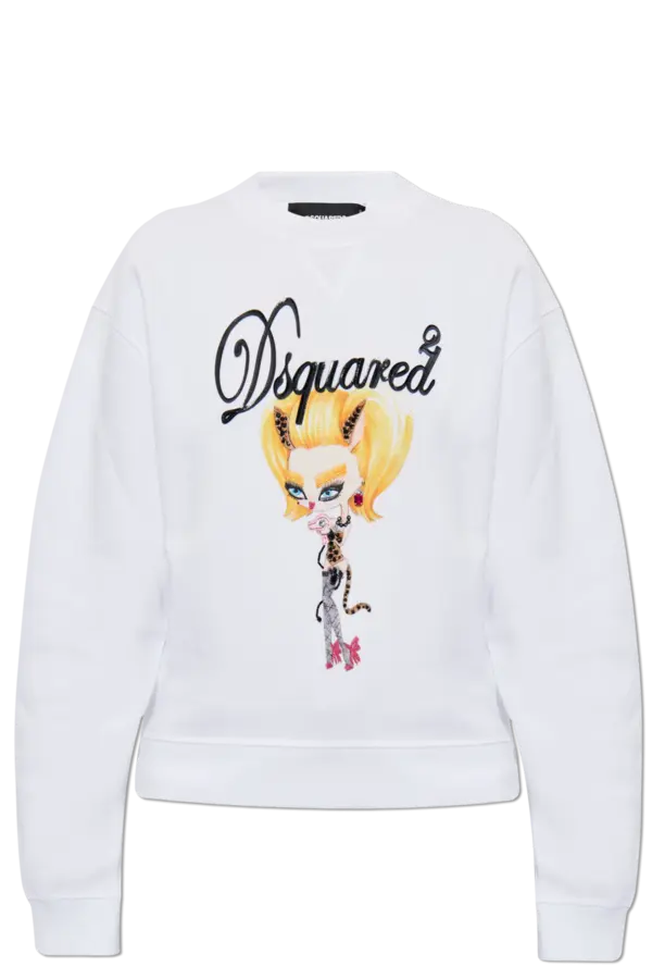 Dsquared2 Sweatshirt With Print And Appliqués - White
