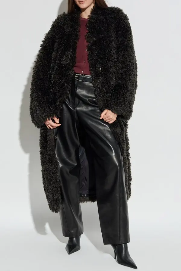 STAND STUDIO Long Faux Fur 'carolina' Coat - Black