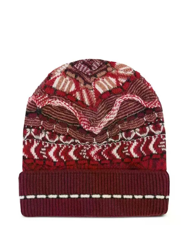 LANEUS Fair Isle Knitted Beanie - Red