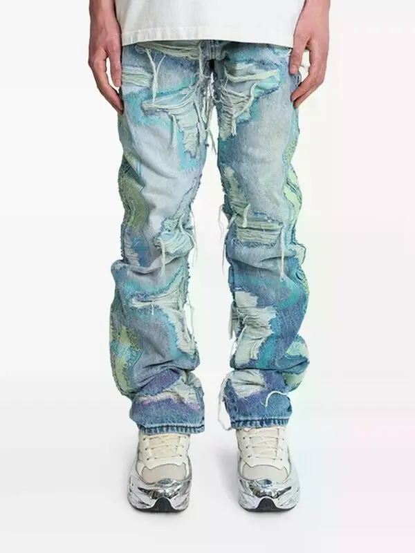 WHO DECIDES WAR Distressed Embroidered Jeans