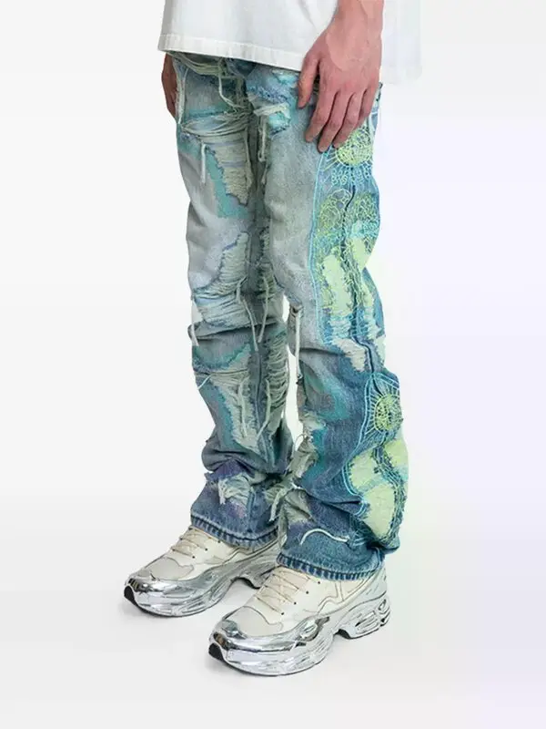 WHO DECIDES WAR Distressed Embroidered Jeans