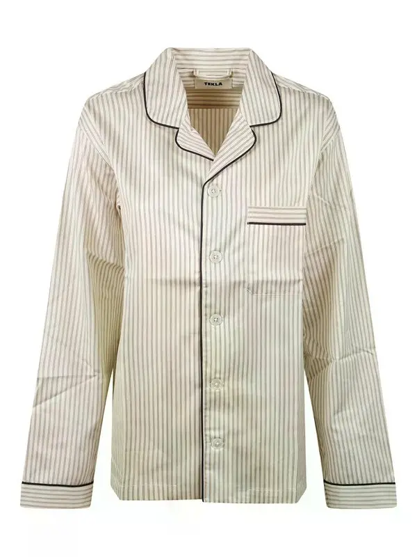 TEKLA Striped Pajama Shirt - Brown