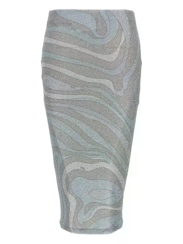 Emilio Pucci Marmo-print Jersey-lamé Knee-length Skirt - Grey