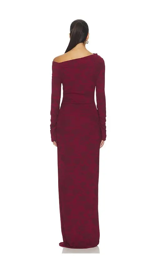 SNDYS. Reyna Red Print Off-shoulder Maxi Dress - Wine