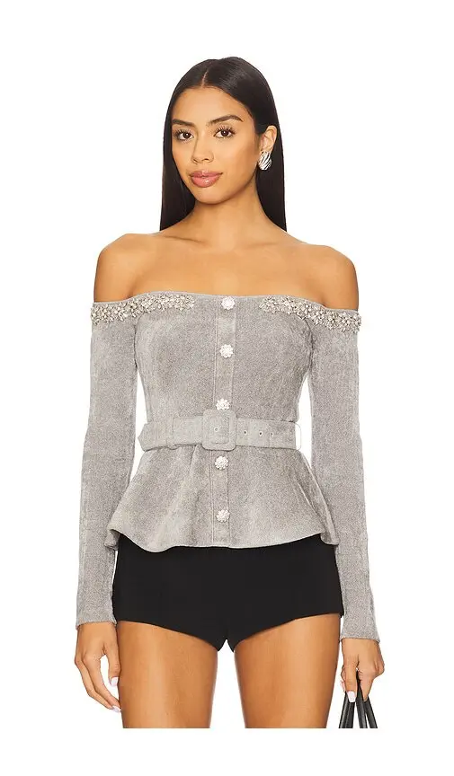 SELF-PORTRAIT Chenille Knit Crystal Trim Top