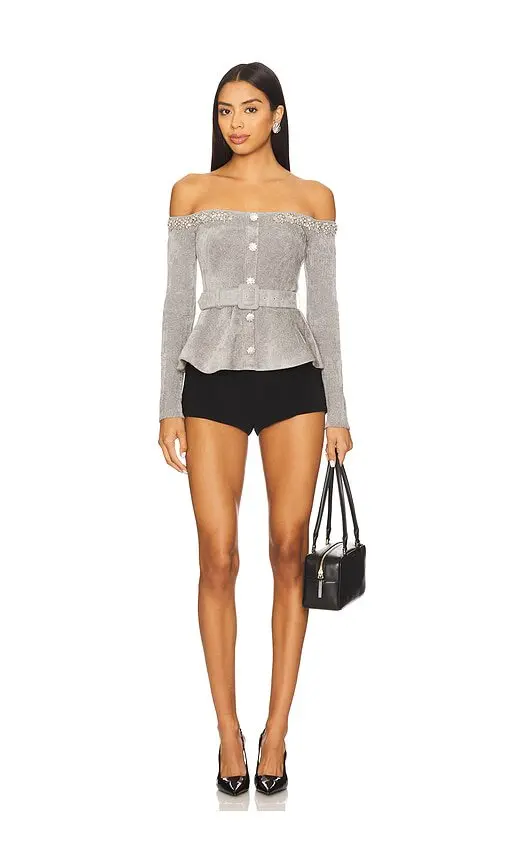 SELF-PORTRAIT Chenille Knit Crystal Trim Top