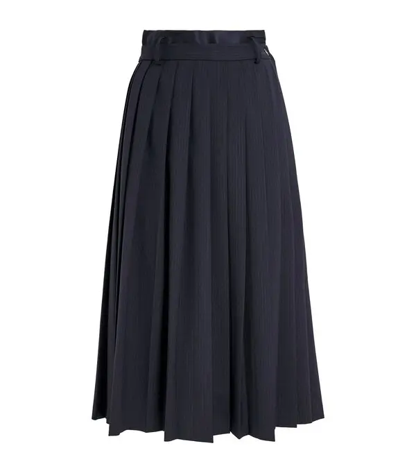 Sandro Wool-blend Pinstriped Pleated Midi Skirt