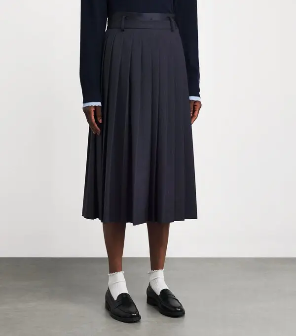 Sandro Wool-blend Pinstriped Pleated Midi Skirt - Blue