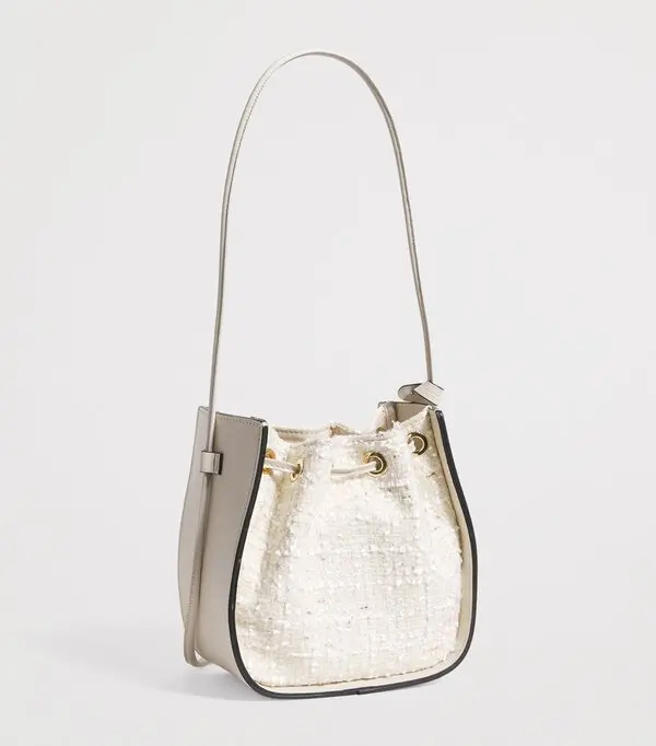 Eleventy Leather-tweed Drawstring Bucket Bag