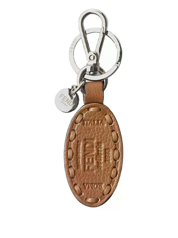 Fendi Oval-frame Leather Keyring - Brown