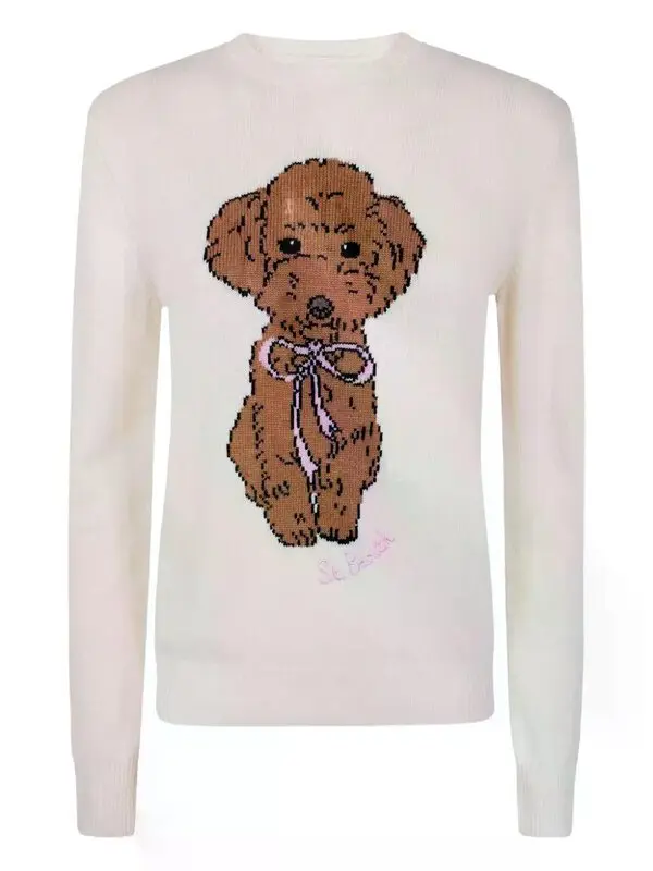 MC2 SAINT BARTH Dog Motif Bow Sweater - White